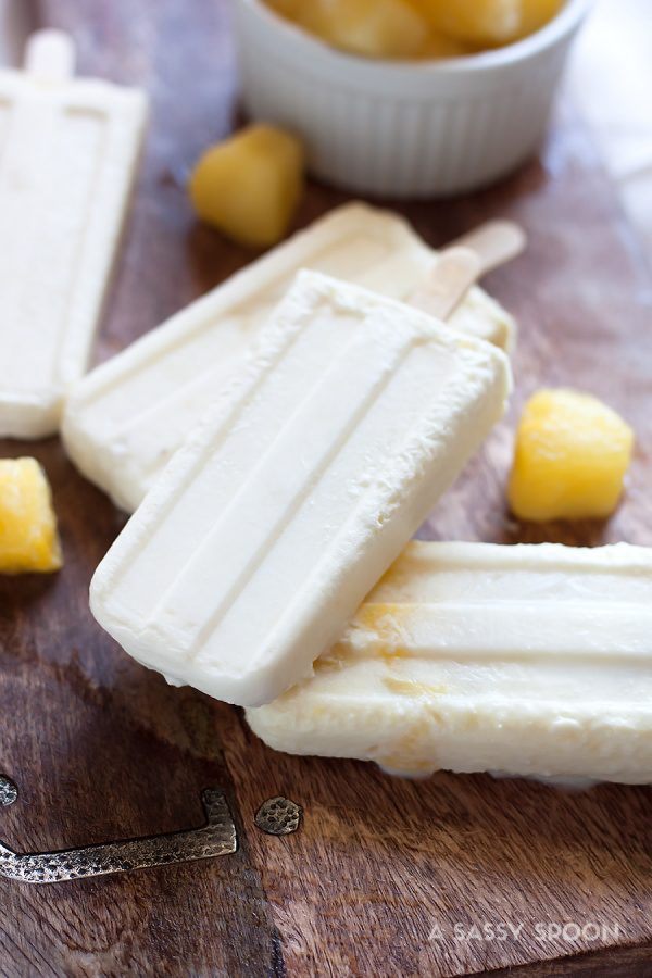 5-ingredient Piña Colada Popsicles - A Sassy Spoon®