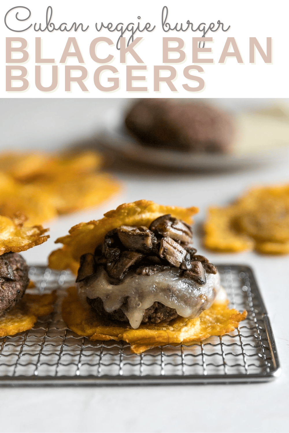 Mushroom Swiss Black Bean Burgers with Plantain Buns - A Sassy Spoon