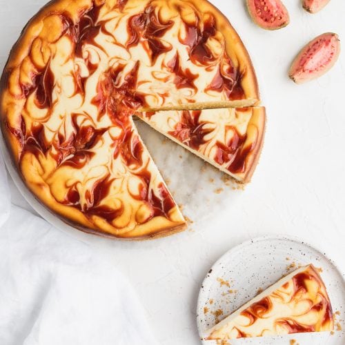 Guava Swirl Cheesecake with Maria Cookie Crust Recipe - A Sassy Spoon