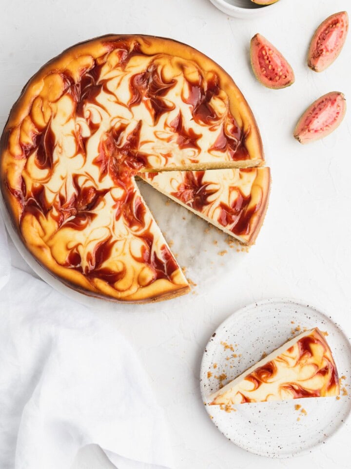 Guava Swirl Cheesecake with Maria Cookie Crust Recipe - A Sassy Spoon