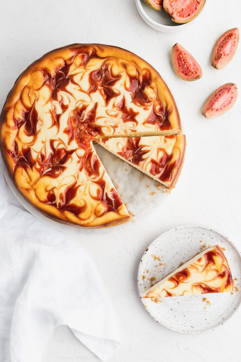 Guava Swirl Cheesecake with Maria Cookie Crust Recipe - A Sassy Spoon