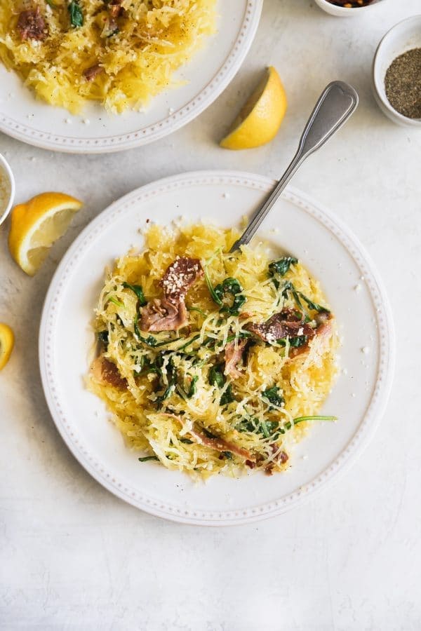 Lemony Cacio e Pepe Spaghetti Squash - A Sassy Spoon®
