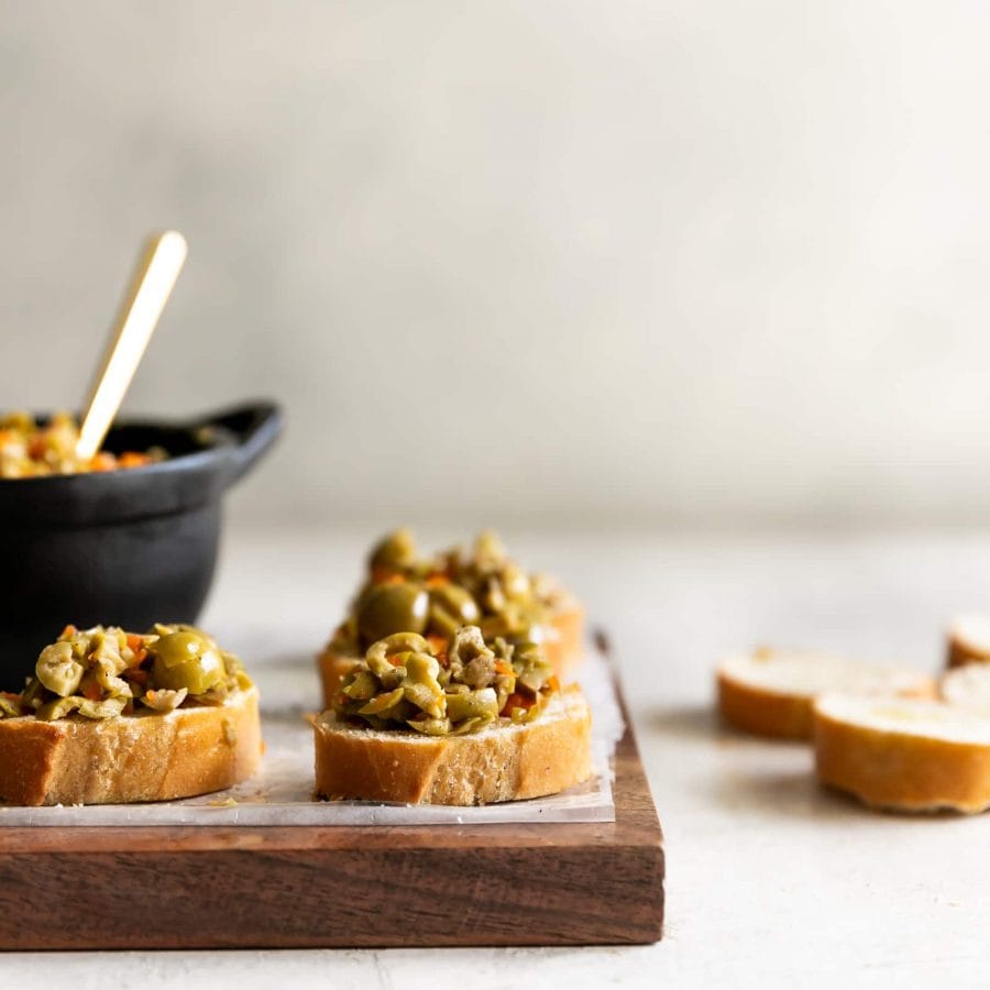5-Ingredient Olive Bruschetta Crostini - A Sassy Spoon