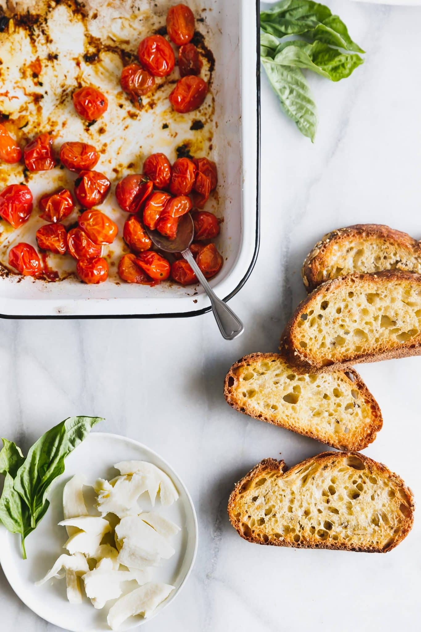 Roasted Cherry Tomato Caprese Toast - A Sassy Spoon